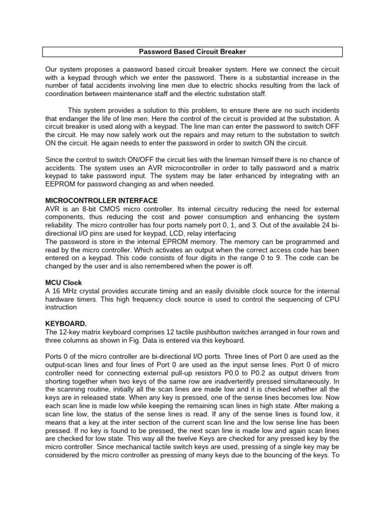 Password-Based Circuit Breaker System | PDF | Relay | Microcontroller