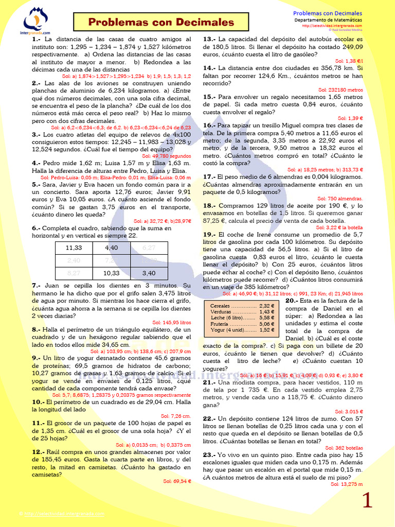 4 Problemas Decimales | PDF