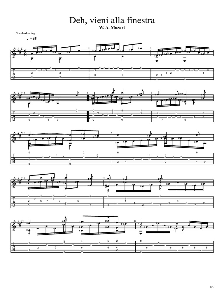Mozart - Deh, Vieni Alla Finestra - Tab Arr by Giuseppe Torrisi ...