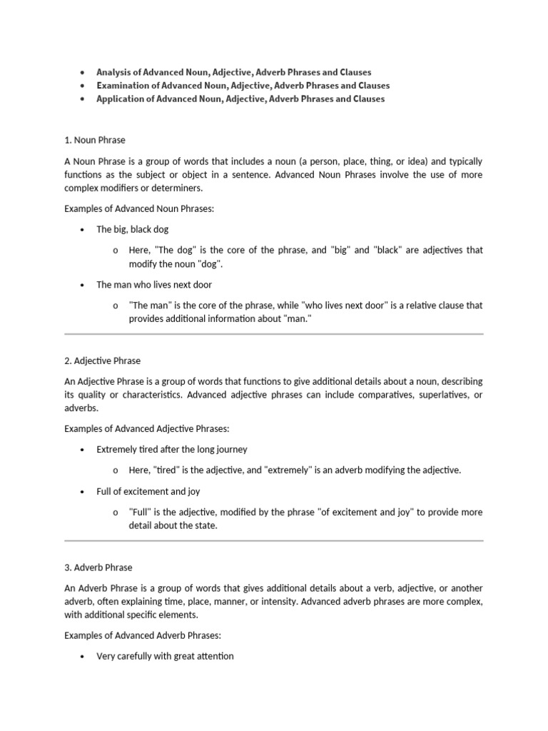 Advanced Phrases and Clauses Explained | PDF | Adverb | Adjective
