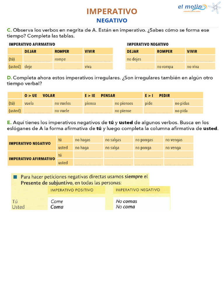 IMPERATIVO NEGATIVO - Presentacion+practica | PDF