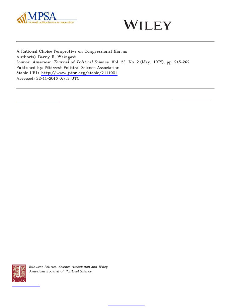 Rational Congress Norms Weingast1979 | PDF