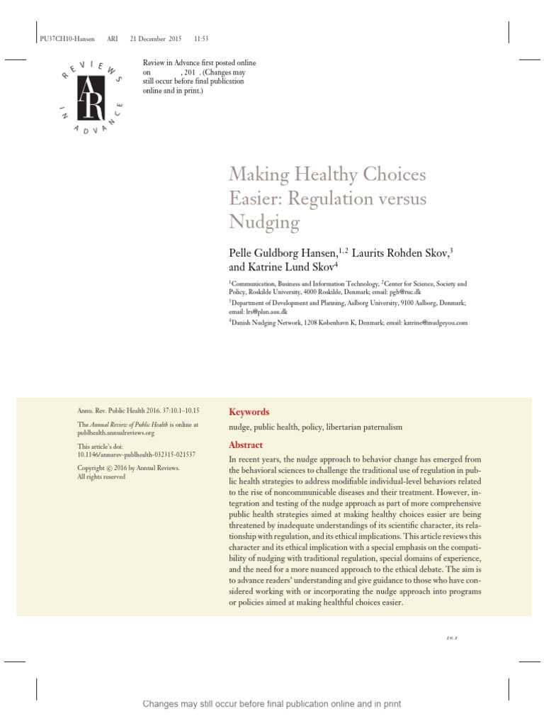 HC Making Healthy Choices Easier Hansen2016 | PDF | Pricing | Decision ...