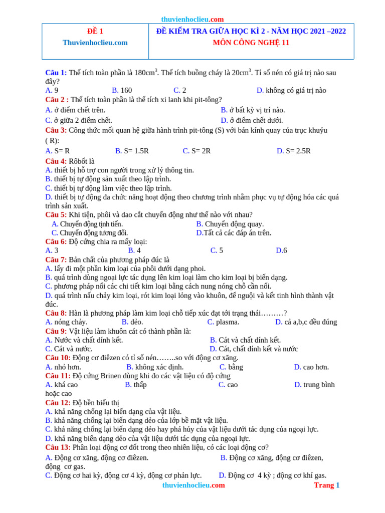 Bo de Thi Giua HK2 Cong Nghe 12 | PDF