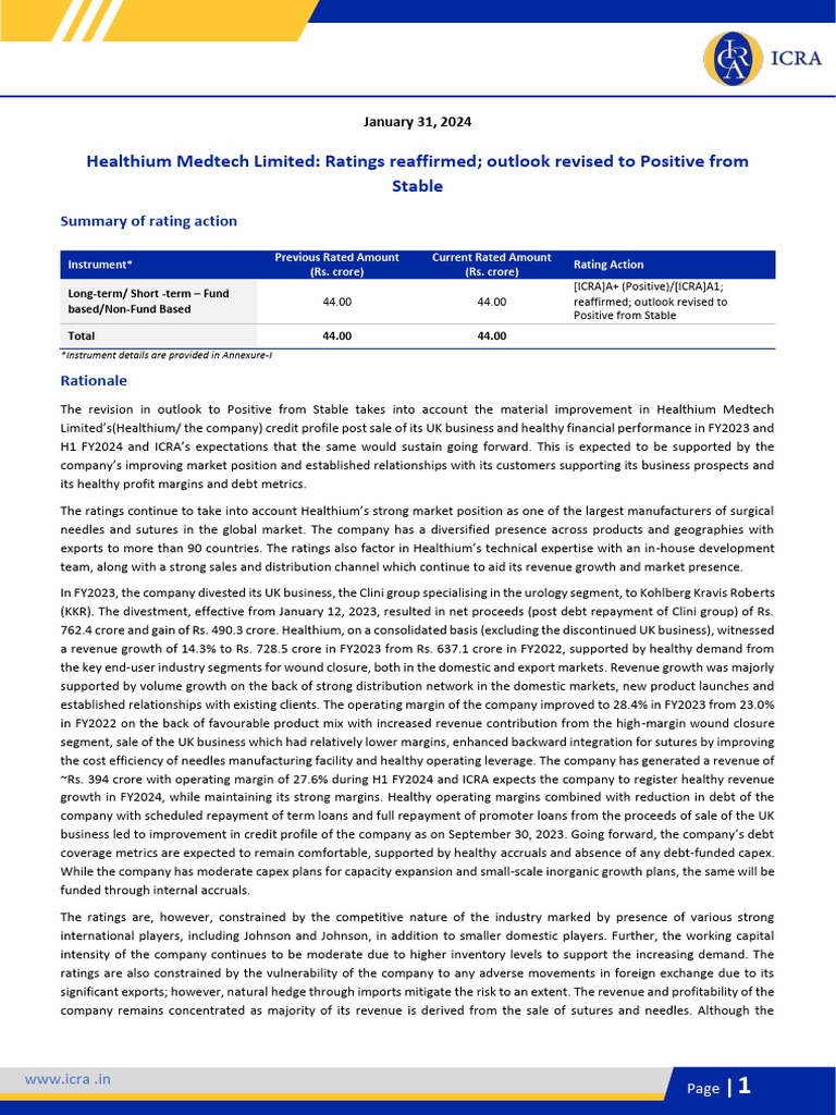 Healthium Medtech: Positive Outlook on Growth | PDF | Dividend | Debt
