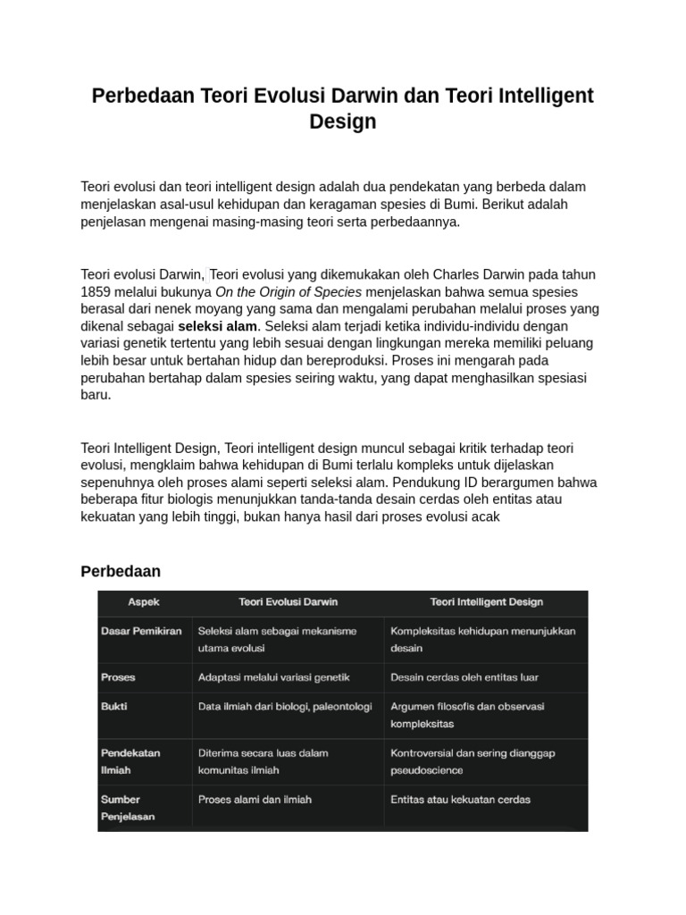 Evolusi Darwin vs Intelligent Design | PDF