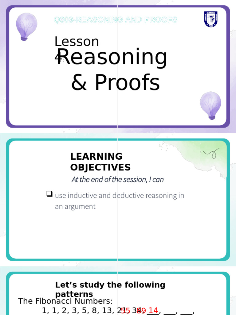 Reasoning and Proofs in Mathematics | PDF | Inductive Reasoning ...
