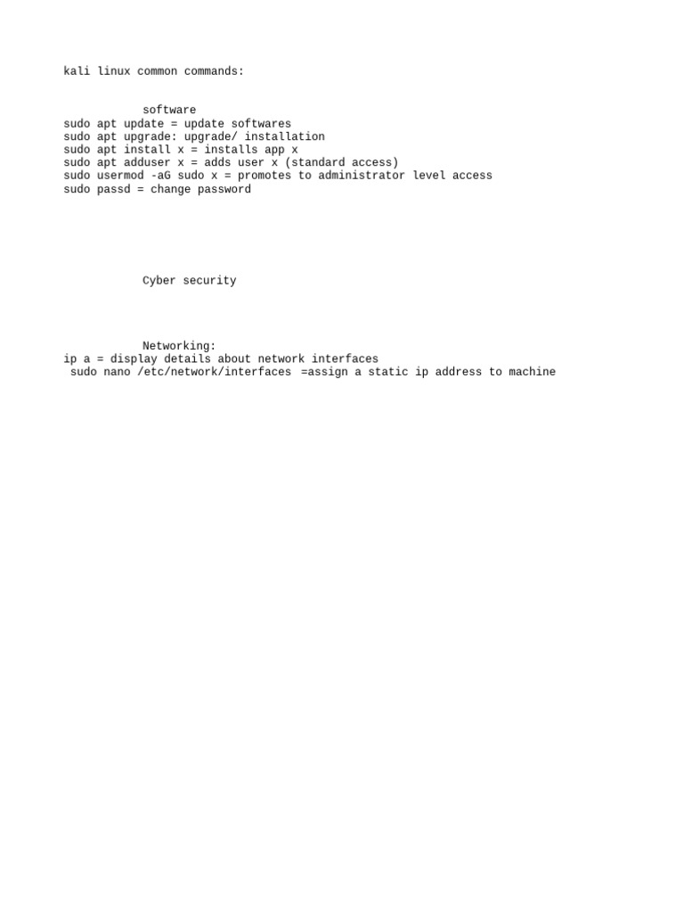 Kali Linux Common Commands | PDF