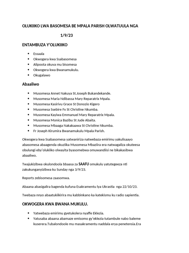 Mpala Catechists | PDF