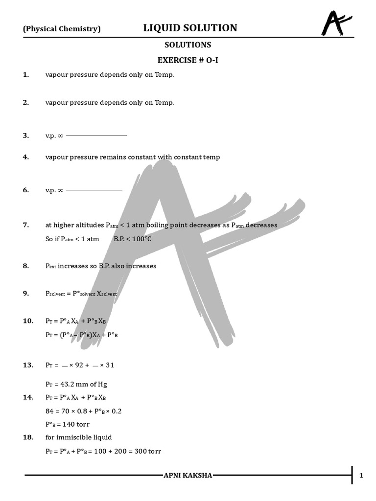 Sheet - 01 (Solution) _ Liquid Solution Exercise | PDF | Applied And Interdisciplinary Physics ...