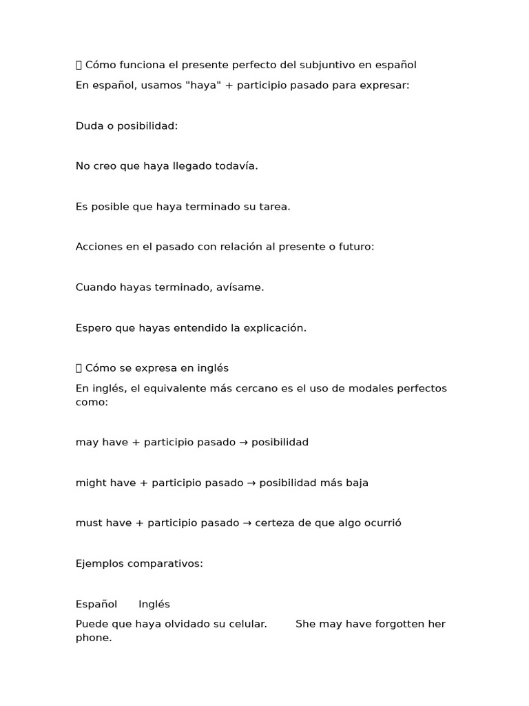 ? Cómo Funciona El Presente Perfecto Del Subjuntivo en Español | PDF