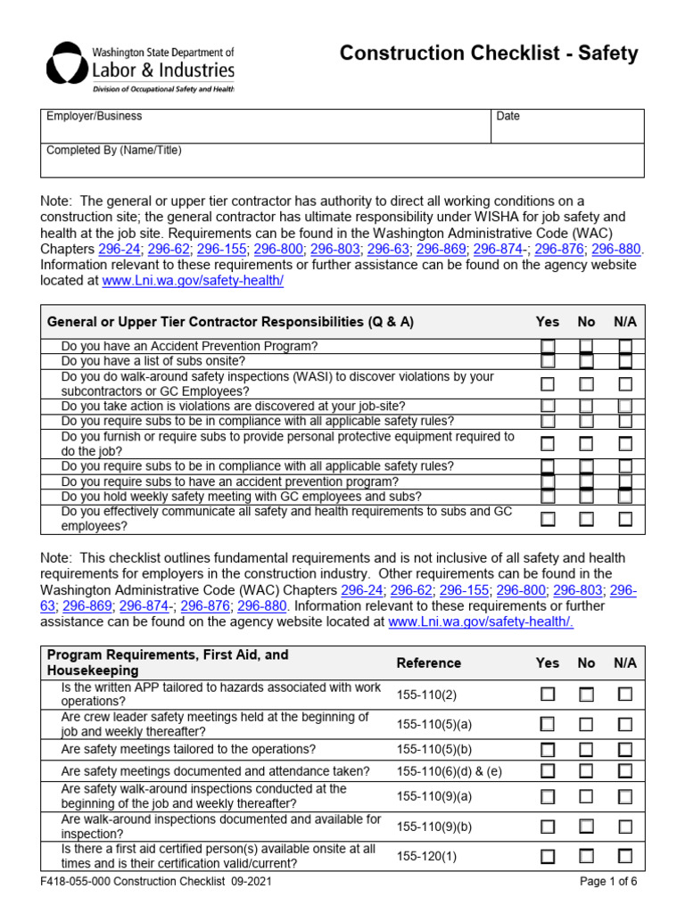 HSE Construction Site Setup Checklist | PDF | Safety