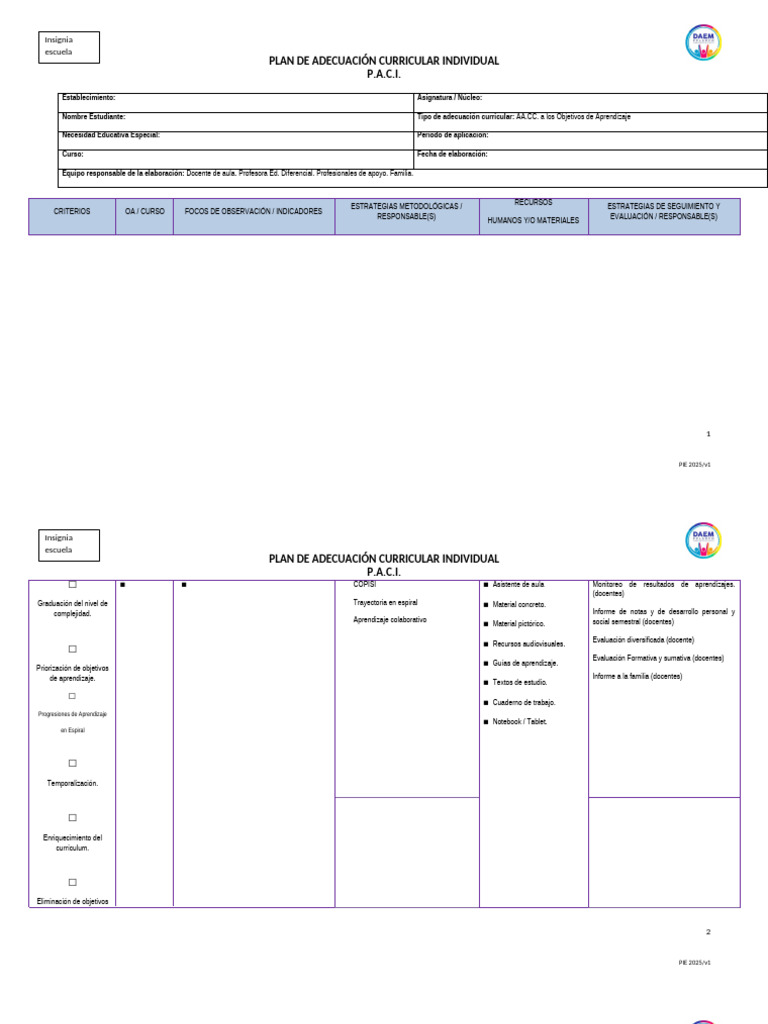 PACI 2025 Formato | PDF | Maestros | Enseñando