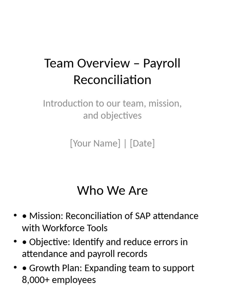Payroll Reconciliation Team Overview | PDF