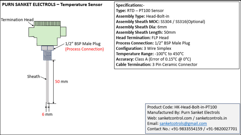 HK-Bolt-in-Pt100-FLP RTD Sensor | PDF