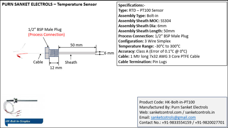 HK-Bolt-in-Pt100 RTD Sensor | PDF
