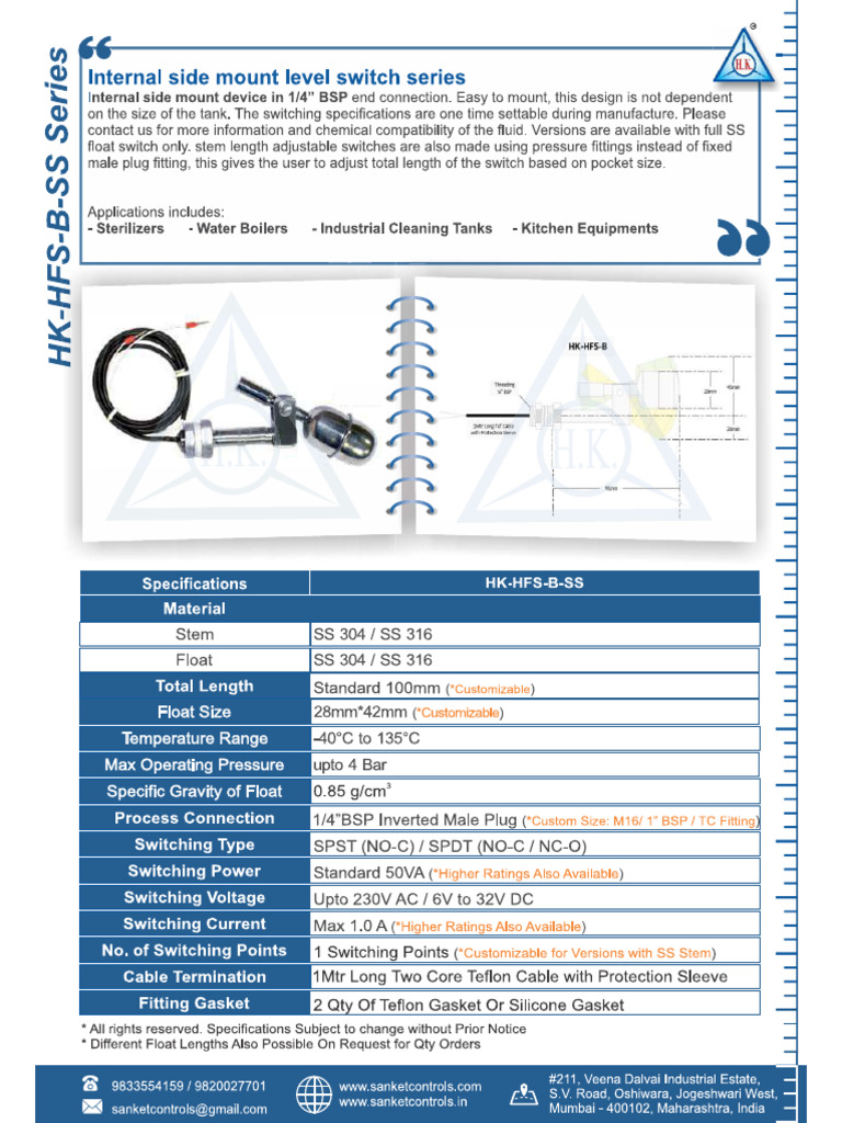 HK-HFS-B Series Float Level Switch | PDF