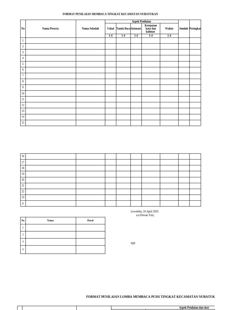 Format Penilaian Lomba | PDF