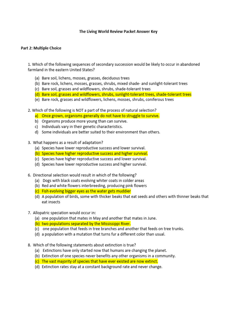 Unit 3 - Biodiversity Review Packet Answer Key | PDF | Species | Trees
