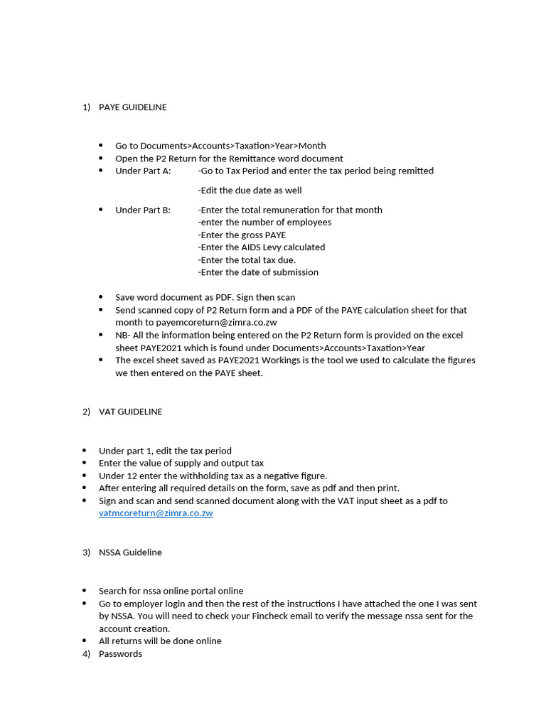PAYE VAT NSSA Guideline | PDF