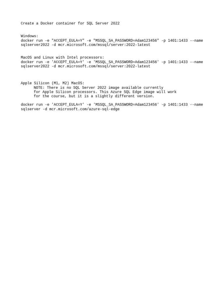 Docker Setup for Azure SQL Edge | PDF
