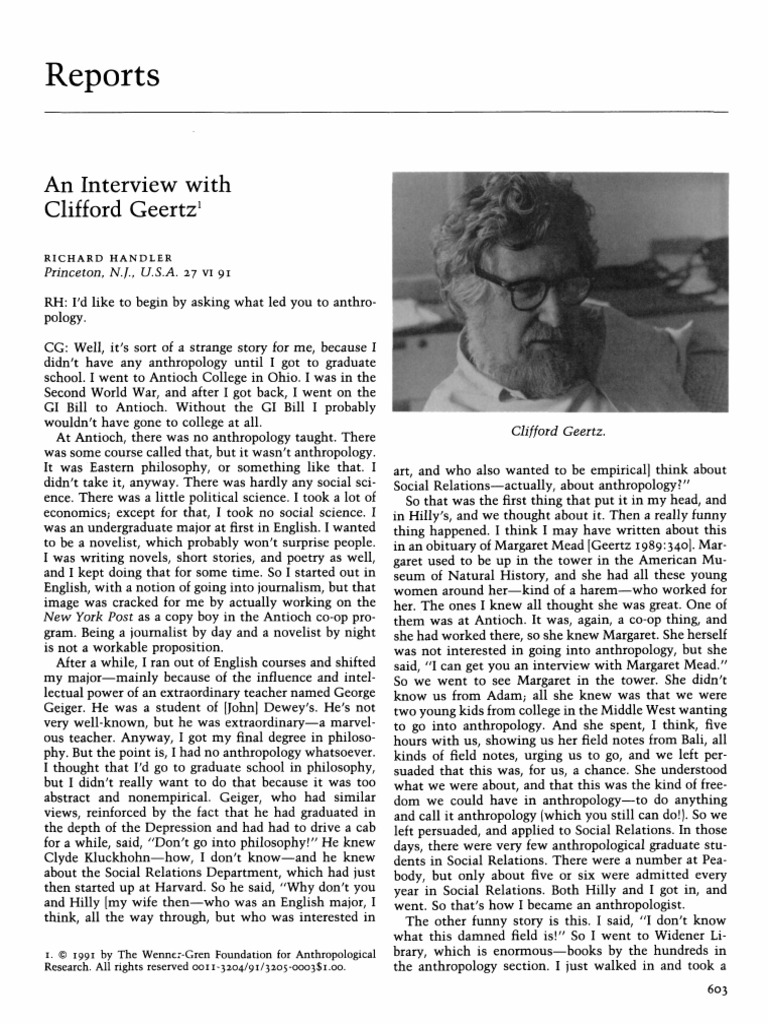 Clifford Geertz's Journey to Anthropology | PDF | Liberal Arts Education