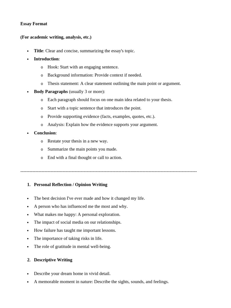 Essay Format and Topics | PDF | Psychology | Cognition