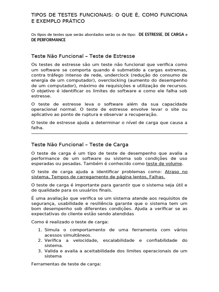 Testes Funcionais e Não Funcionais | PDF | Testes de software ...