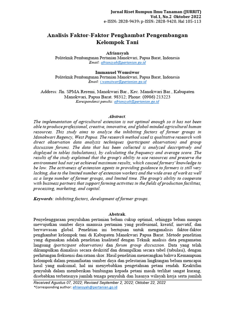 Analisis Faktor-Faktor Penghambat Pengembangan Kelompok Tani | PDF