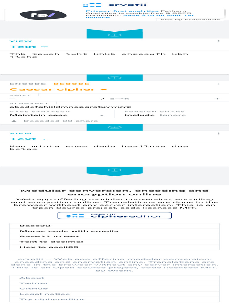Modular Conversion, Encoding and Encryption Online - Cryptii | PDF