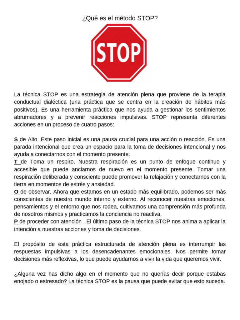 Qué Es El Método STOP 1 | PDF