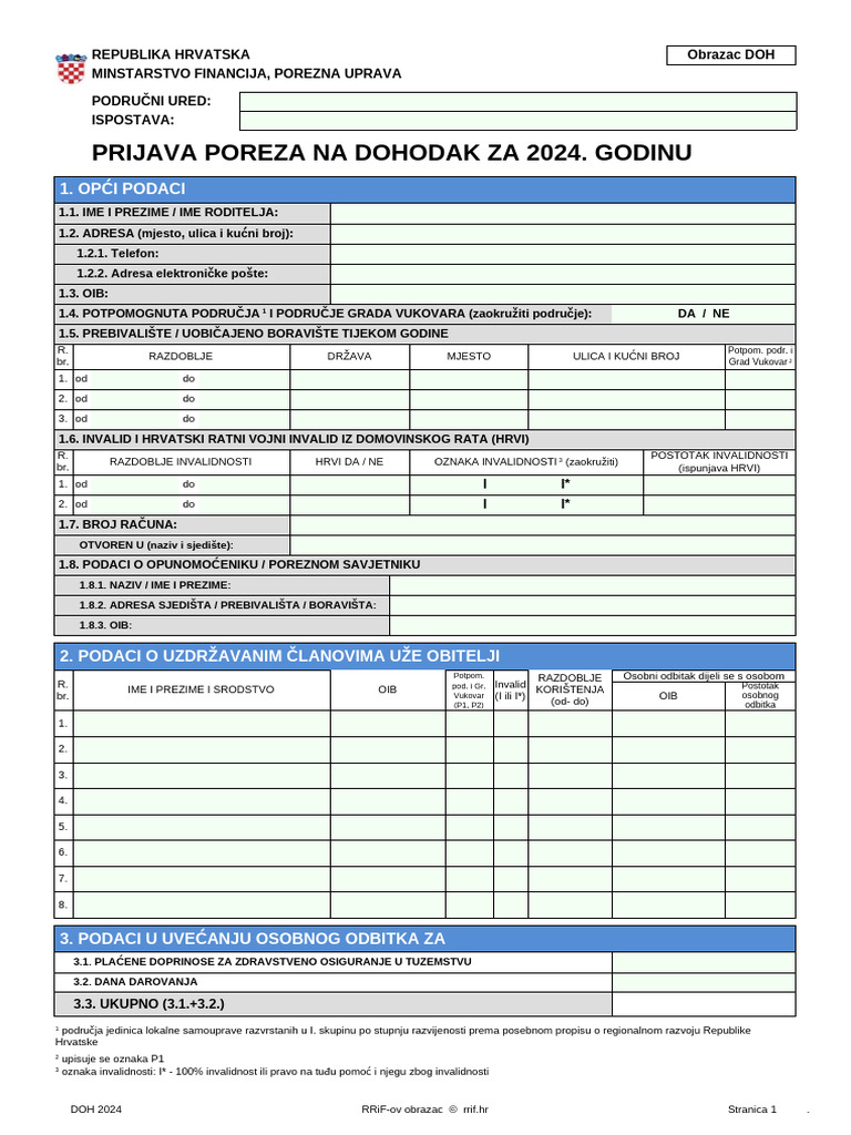 Obrazac DOH2024 RRiF v1 | PDF