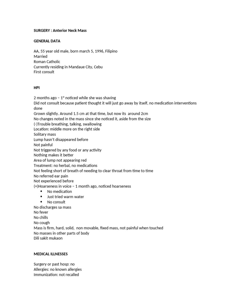 SURGERY ant neck mass data | PDF | Diseases And Disorders | Medical ...