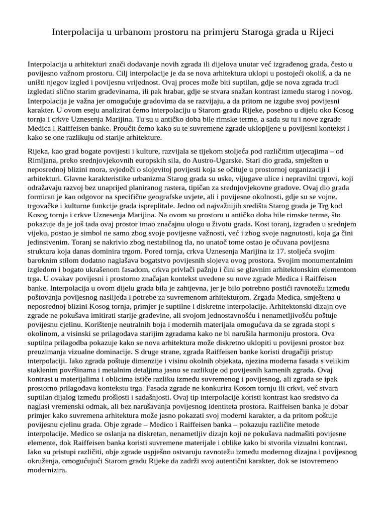 Interpolacija U Urbanom Prostoru Na Primjeru Staroga Grada U Rijeci | PDF
