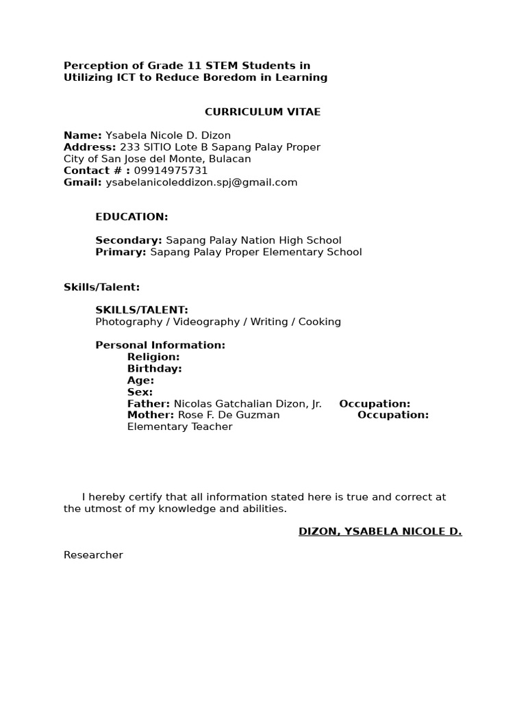 Perception of Grade 11 STEM Students in | PDF