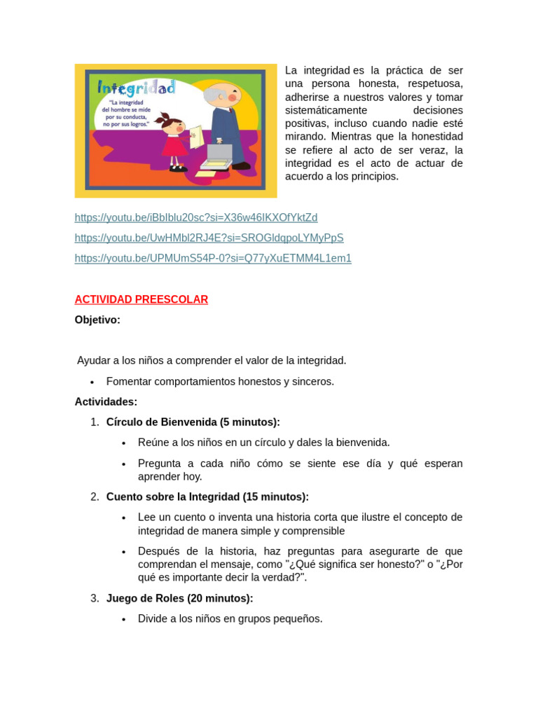 Valor de La Integridad | PDF | Aprendizaje