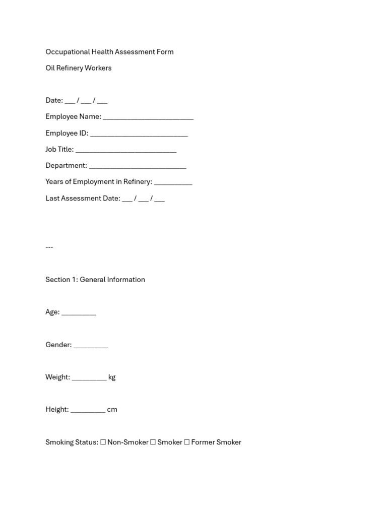 Assessment Form For Occupational Health | PDF | Medicine | Diseases And ...