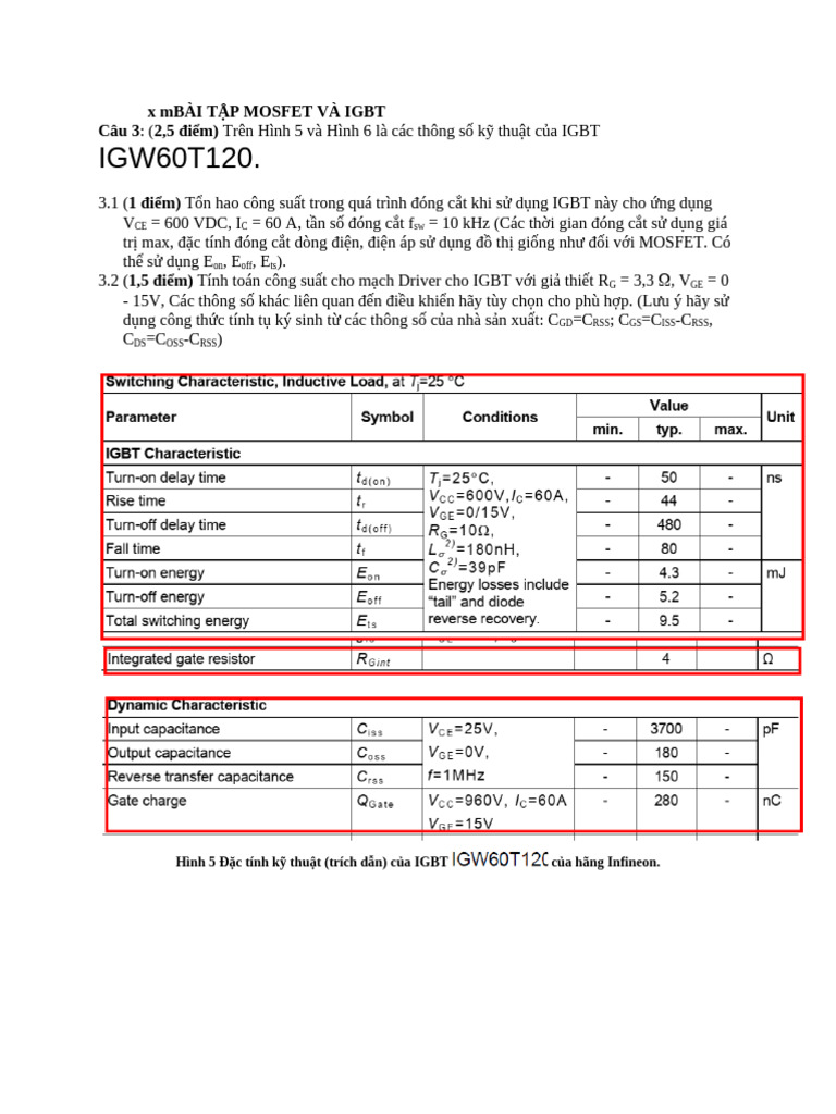 BÀI TẬP MOSFET VÀ IGBT | PDF