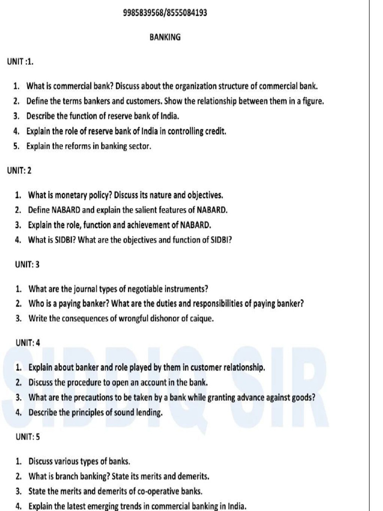 Banking Important Questions | PDF