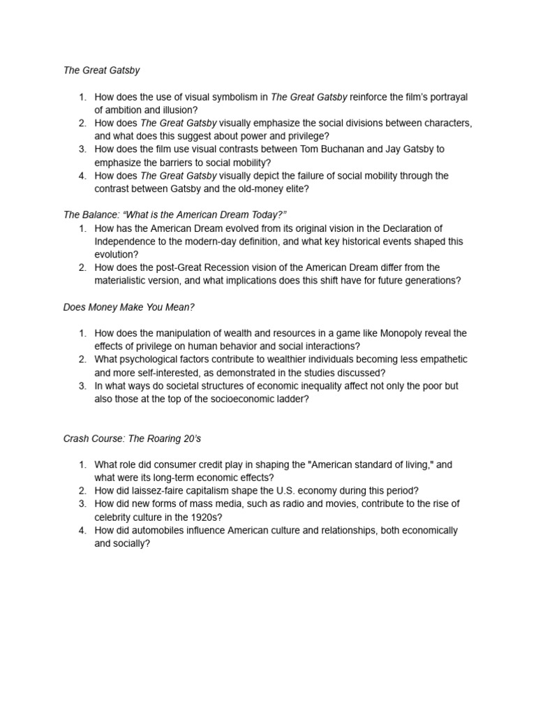 American Dream Questions | PDF