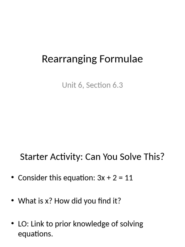 Rearranging Formulae Explained | PDF