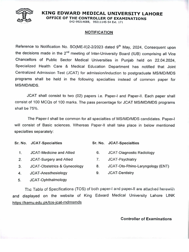 JCAT Notification 2024 | PDF