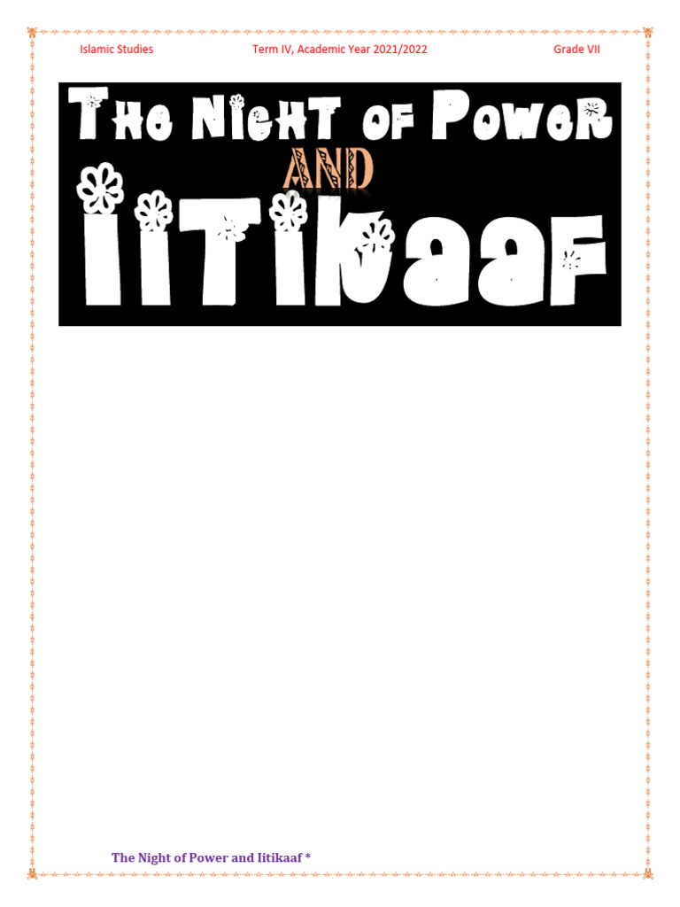 The Night of Power and Iitikaaf | PDF | God In Islam | Prophets And ...