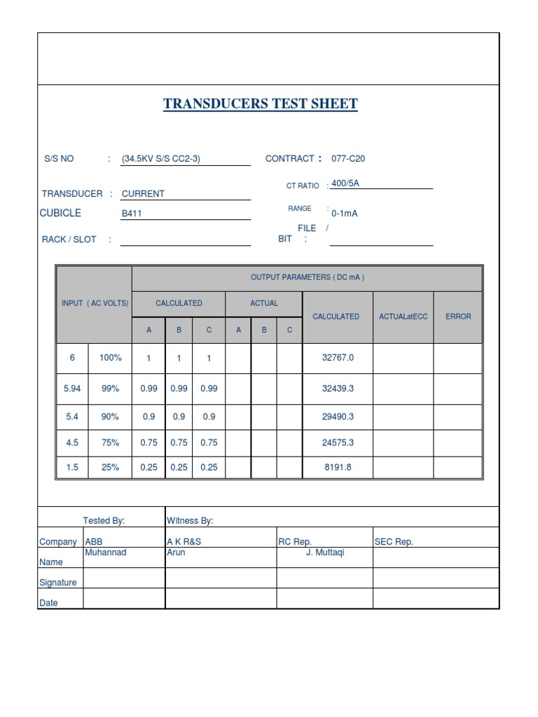 Transducer Test Results Summary | PDF | Electrical Engineering ...