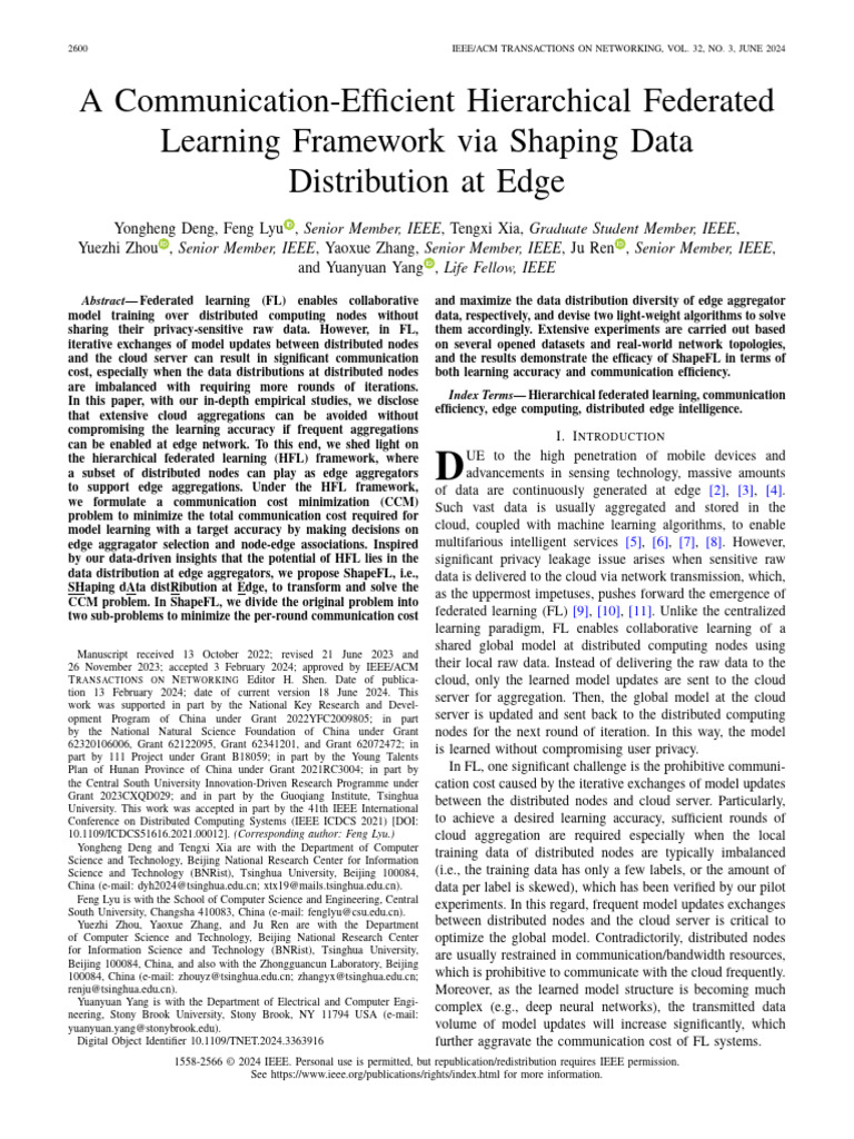 A Communication-Efficient Hierarchical Federated Learning Framework via Shaping Data ...