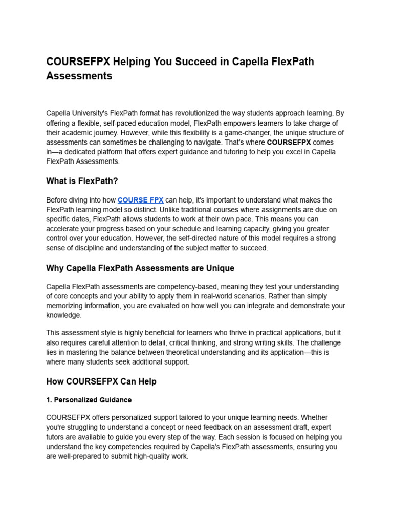 COURSEFPX Helping You Succeed in Capella FlexPath Assessments | PDF ...
