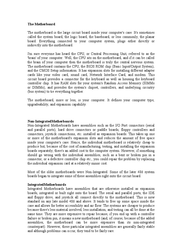 The Motherboard Notes | PDF | Office Equipment | Equipment