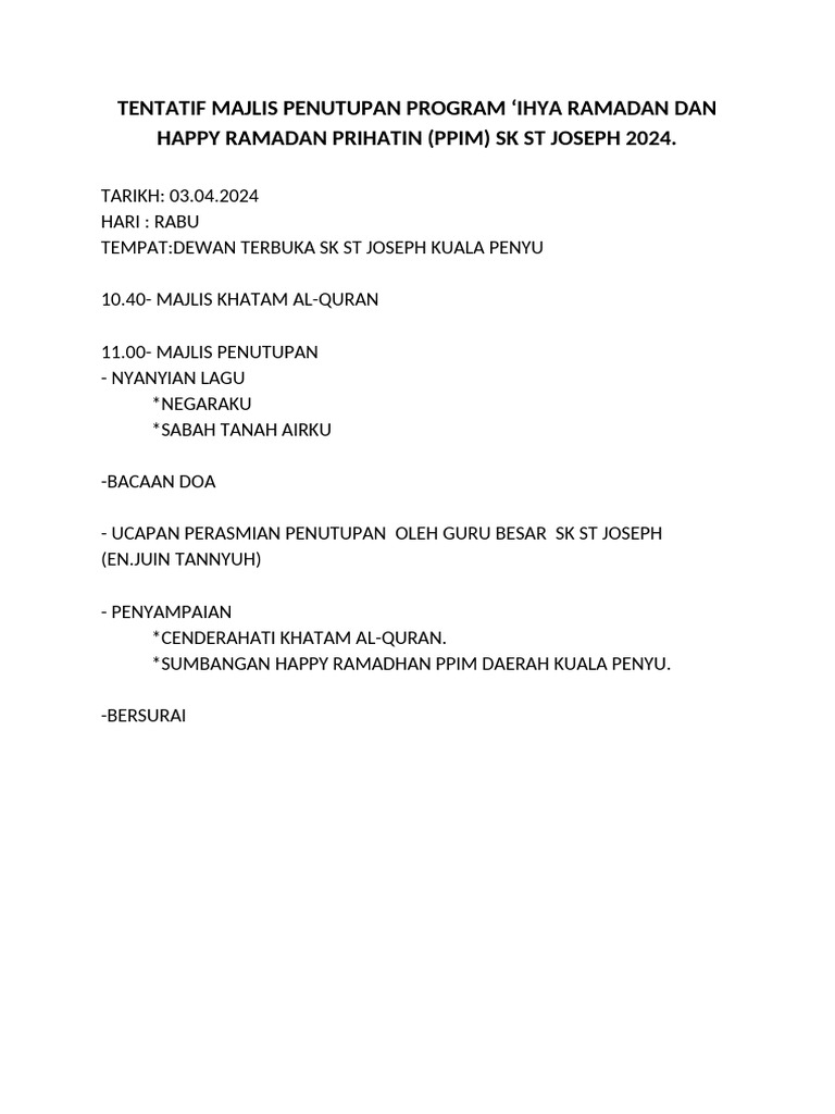 Tentatif Majlis Penutupan Program Transisi Tahun 1 Dan Majlis Khatam Al ...