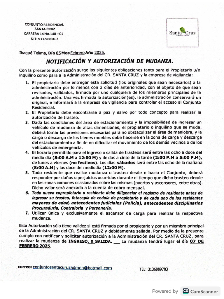 Notificación y Autorización Mudanza | PDF