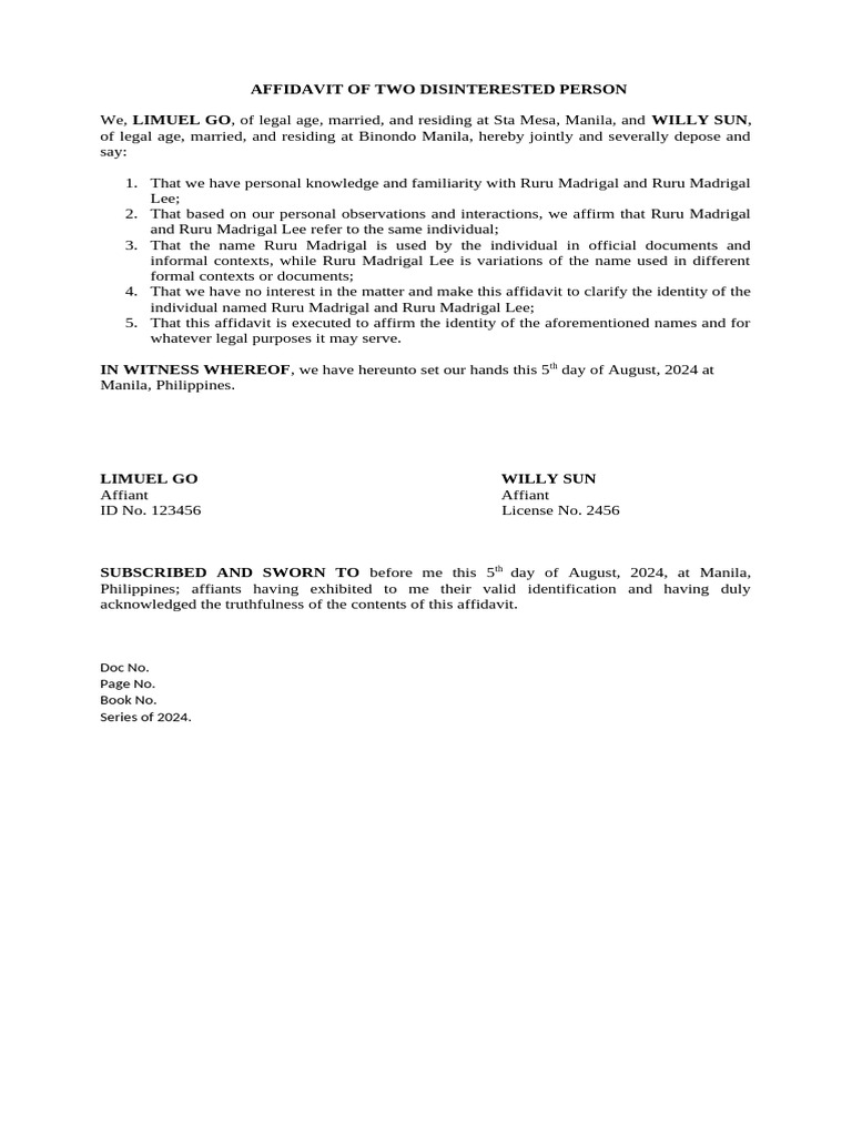 AFFIDAVIT OF IDENTIFICATION | PDF